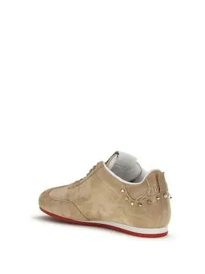CHRISTIAN LOUBOUTIN Eleonora Suede Lace-up Sneakers With Stud Detailing - Cream