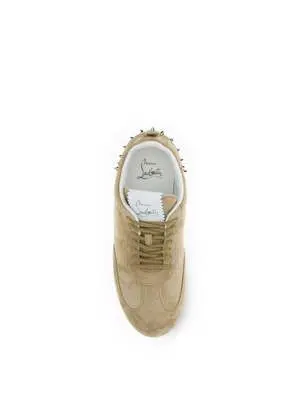 CHRISTIAN LOUBOUTIN Eleonora Suede Lace-up Sneakers With Stud Detailing - Cream