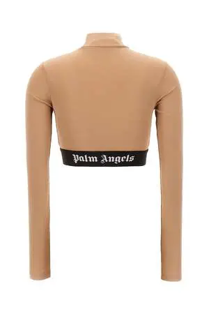 Palm Angels Cropped Ribbed Turtleneck With Logo Band