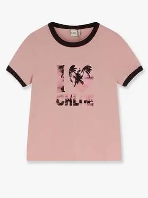 Chloé Cotton T-shirt With Flamingo And Logo Print