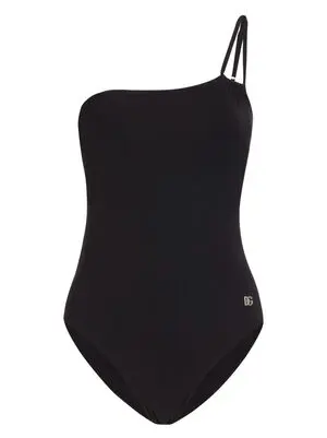Dolce & Gabbana One-shoulder Swimsuit With Logo Plaque - Multicolor