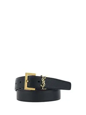 Saint Laurent Milo Leather Belt With Logo Buckle - Black