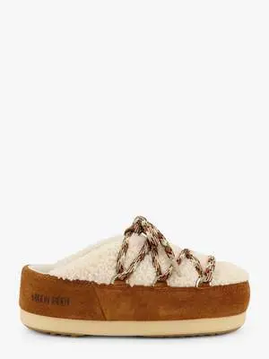 Moon Boot Shearling And Suede Slip-on Shoes With Lace Detailing