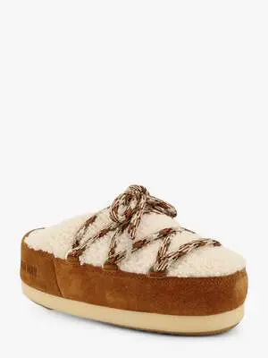 Moon Boot Shearling And Suede Slip-on Shoes With Lace Detailing - Multicolor