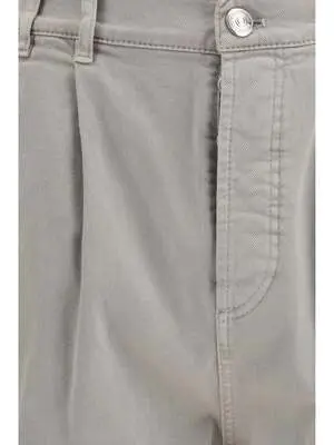 Brunello Cucinelli Stretch Canvas Pleated Trousers - Cream