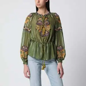 Valentino Garavani Embroidered Lurex Silk Shirt - Green
