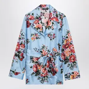 Dolce & Gabbana Dolce & Gabbana Silk Twill Floral Print Belted Shirt Blue