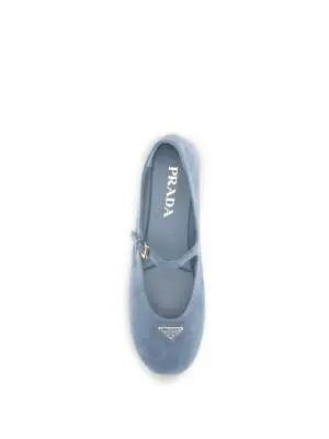Prada Suede Leather Ballerinas With Buckle Detail - Blue