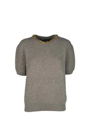 Prada PRADA Ribbed Knitwear With Embellished Neckline Multicolor