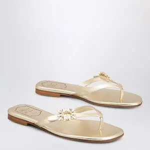 ROGER VIVIER Embellished Metallic Nappa Leather Thong Sandals - Silver