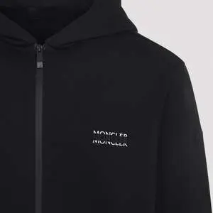 Moncler Cotton Fleece Zip-up Hooded Sweatshirt - Black