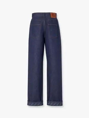 Fendi Wide Leg Denim Jeans With Ff Detail