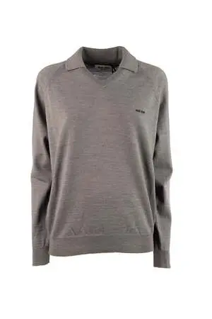 Miu Miu Long Sleeve Knitwear With Collared Neck