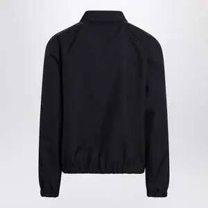 Valentino Garavani Navy Wool Blend Bomber Jacket With Vgold Pockets - Blue