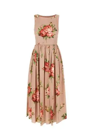 Dolce & Gabbana Sleeveless Rose Print Midi Dress