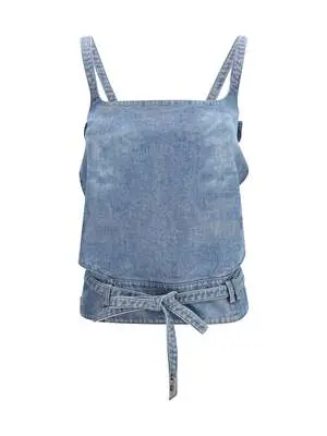 DIESEL® De-sayra Denim Top With Open Back And Buckled Straps - Blue