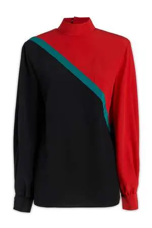 Gucci Color Blocked High Neck Blouse - Multicolor