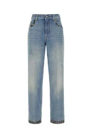 Valentino Garavani Light Wash Floral Embroidered Jeans - Multicolor