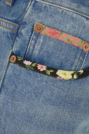 Valentino Garavani Light Wash Floral Embroidered Jeans - Multicolor