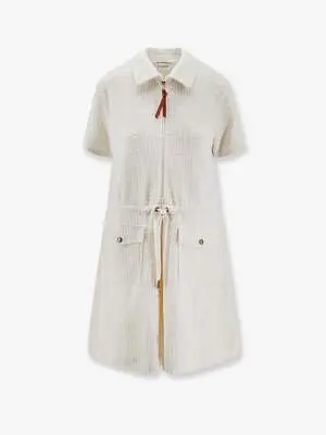 Moncler Short Sleeve Zip-up Dress With Drawstring Waist - Multicolor
