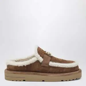 Fendi Suede And Shearling Sabots With Ff Motif - Brown