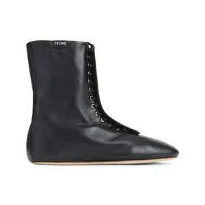 Celine Lace-up Ballet High Boots In Lambskin With Shearling Lining - Black