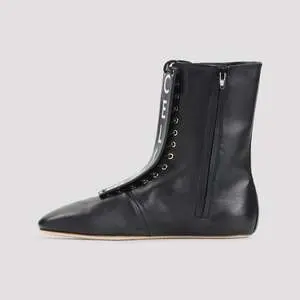 Celine Lace-up Ballet High Boots In Lambskin With Shearling Lining - Black