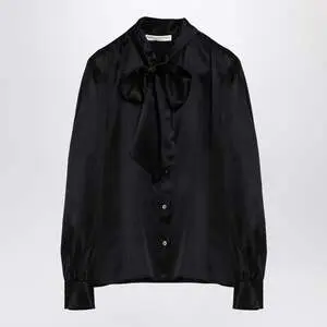 Alessandra Rich Silk Bow Shirt - Black