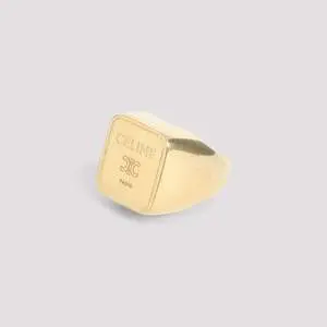 Celine Gold Brass Square Signet Ring