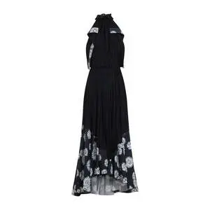 LANVIN Floral Print Charmeuse & Cotton Poplin Dress - Black