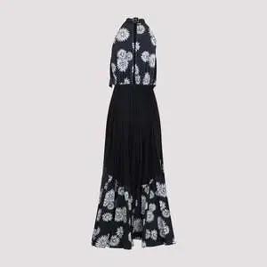 LANVIN Floral Print Charmeuse & Cotton Poplin Dress - Black