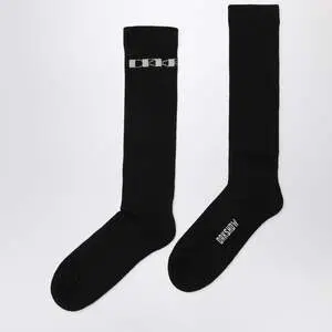 Rick Owens Cotton Ribbed Socks With Logo Embroidery - Black