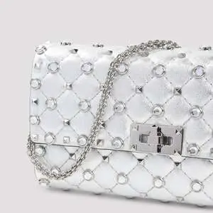 Valentino Garavani Quilted Crystal Embellished Leather Shoulder Bag