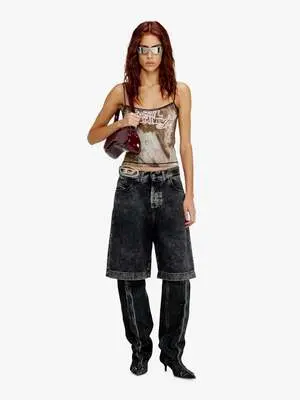 DIESEL® Black Denim Bermuda Shorts With Logo Detail - Multicolor