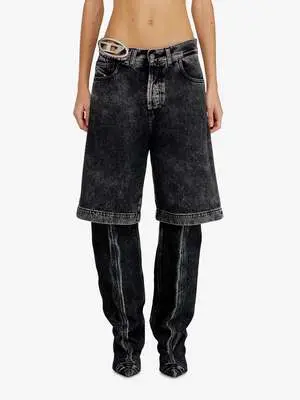 DIESEL® Black Denim Bermuda Shorts With Logo Detail - Multicolor