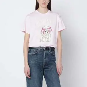 GANNI Light Organic Cotton T-shirt With Dog Motif - Pink