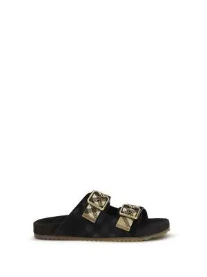 Burberry Suede Check Sandals - Black