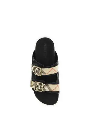 Burberry Suede Check Sandals - Black