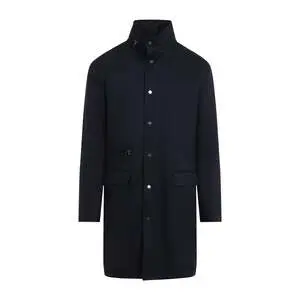Kiton Navy Coat With Stand Collar And Flap Pockets - Blue