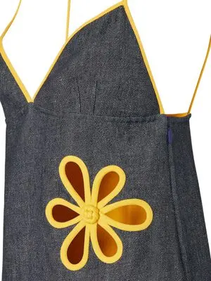 Fendi Denim Dress With Flower Appliqu - Multicolor