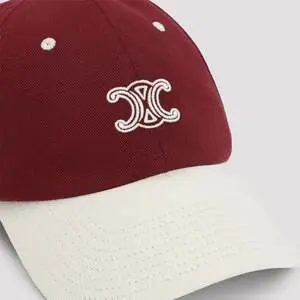 Celine Triomphe Embroidered Cotton Cap - Red