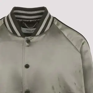 GOLDEN GOOSE Acetate Bomber Jacket With Striped Collar And Cuffs - Green