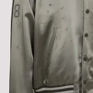 GOLDEN GOOSE Acetate Bomber Jacket With Striped Collar And Cuffs - Green