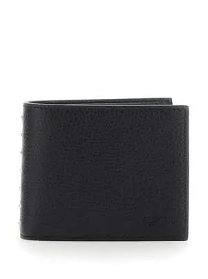 Valentino Garavani Black Bi-fold Wallet With Rockstud Details In Grained Leather - Multicolor