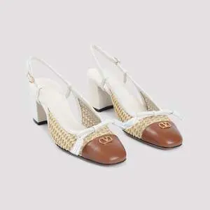 Valentino Garavani Slingback Pumps With Bow Detailing And Gold Tone Logo