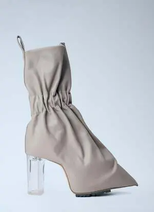 Rick Owens Gathered Leather Ankle Boots With Transparent Block Heel - Gray
