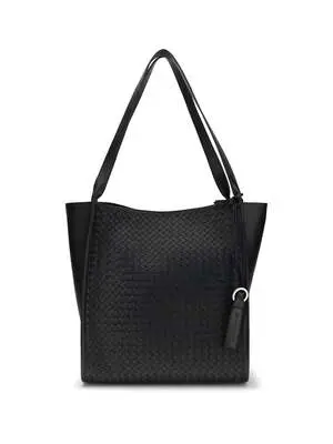 Bottega Veneta Courier Tote Bag In Nappa Leather With Intrecciato Pattern - Black
