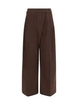 GANNI Flocked Plaid Crossover Pants - Brown