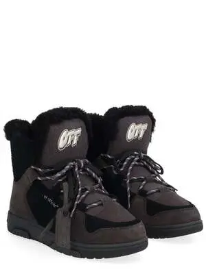 Off-White Lace-up Leather And Shearling Boots