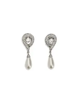 Alessandra Rich Crystal And Pearl Drop Earrings - Silver
